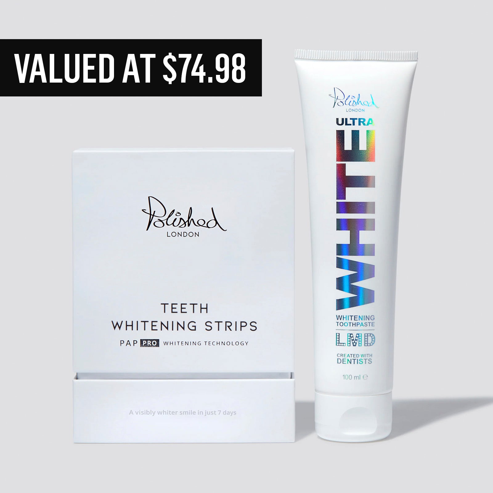Teeth Whitening Strips & Ultra White Toothpaste Bundle